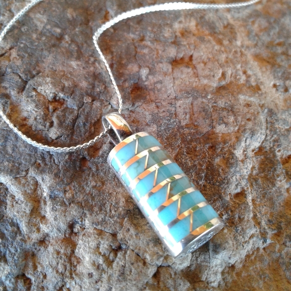 Jewelry | Sterling Silver Turquoise Inlay Necklace | Poshmark